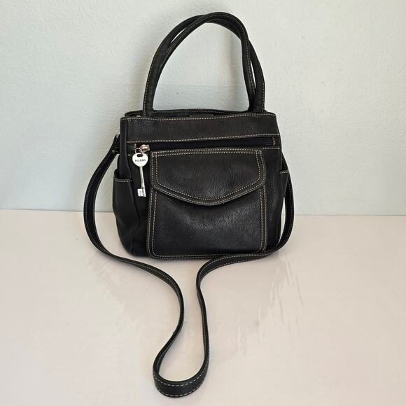 Fossil | Bags | Vintage Fossil Mini Satchel Crossbody Purse Black ...